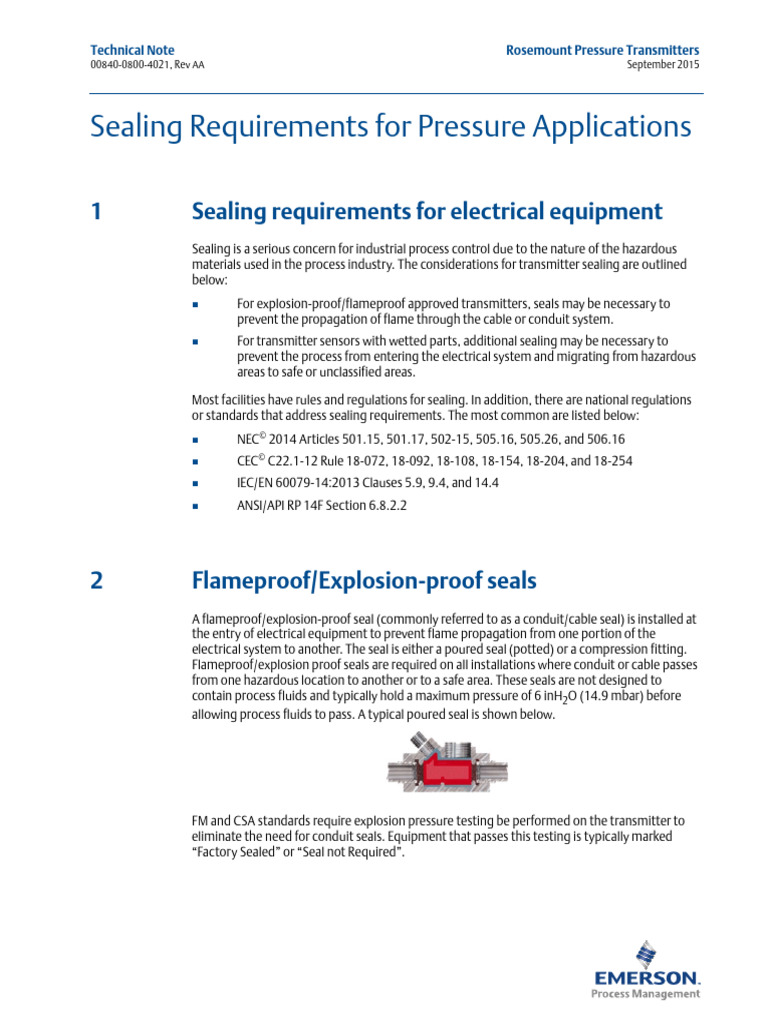 Technical Note Sealing Requirements For Pressure Applications Rosemount ...