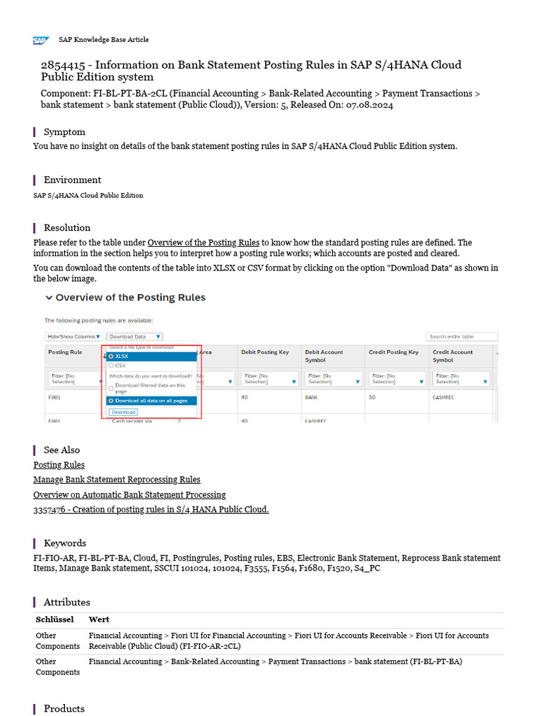 Information On Bank Statement Posting Rules in SAP S4HANA Cloud Public ...