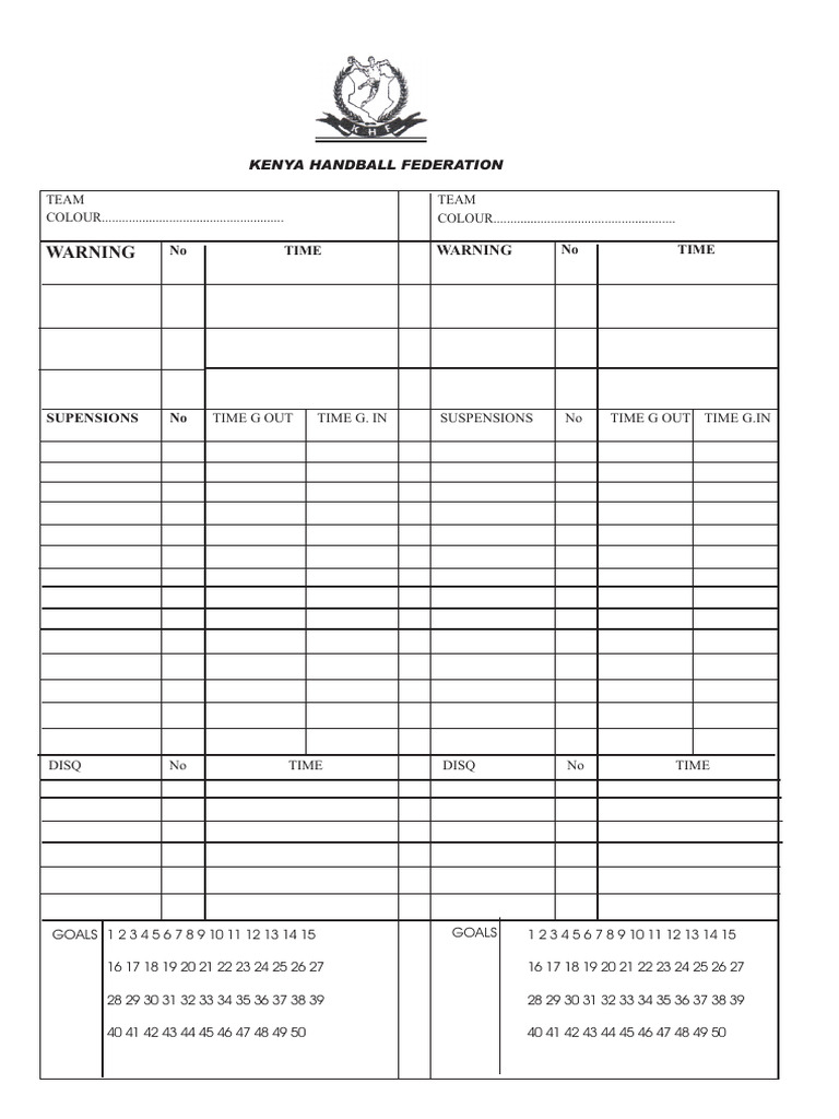 Handball Score Sheet (2) | PDF | Sports | Association Football