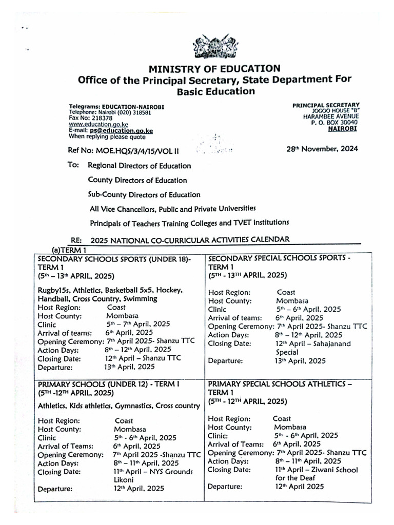 2025 National-Co-Curricular Activities Calendar | PDF