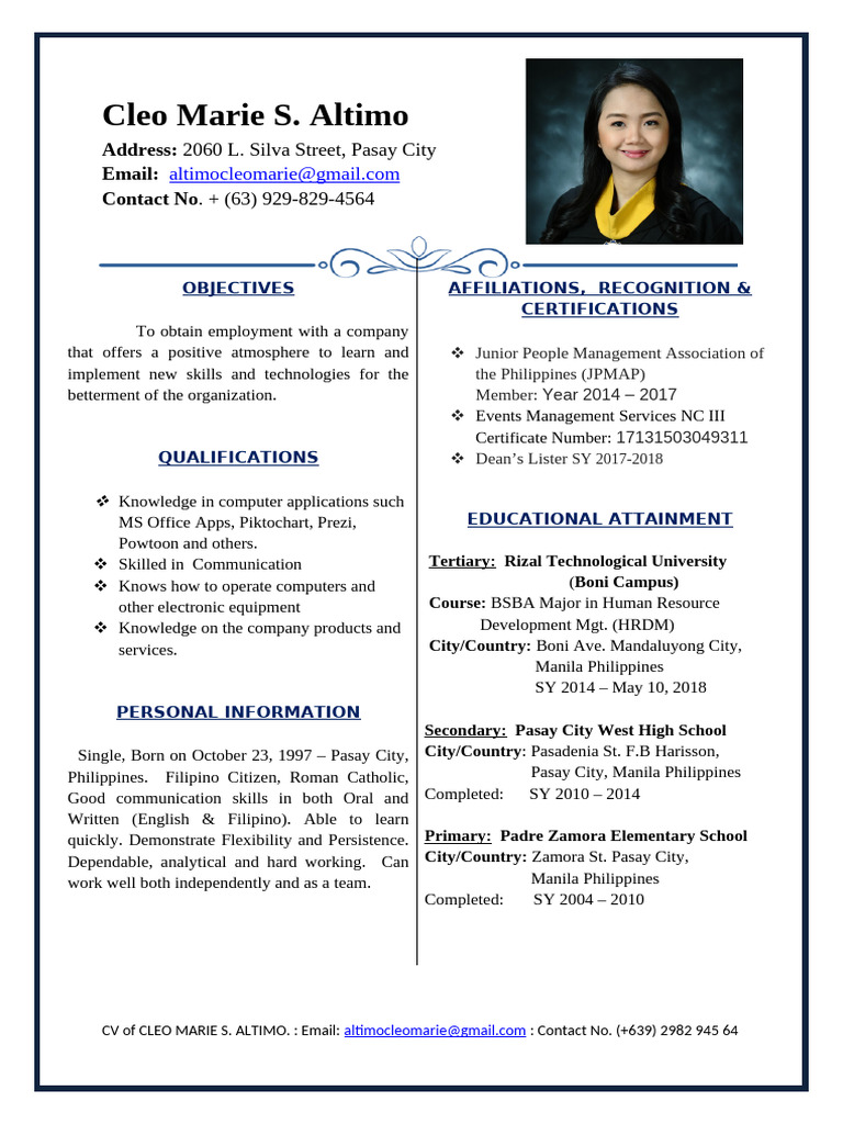 Cleo Marie S Resume 2021 | PDF | Employment | Business