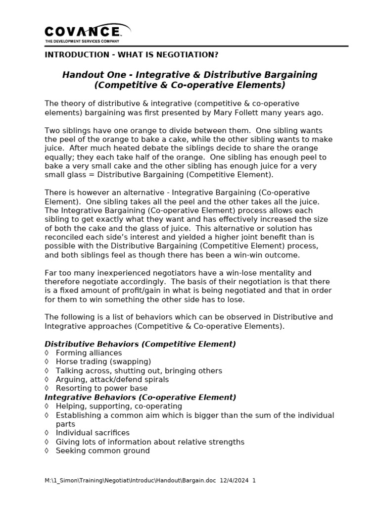 Integrative vs Distributive Bargaining | PDF | Negotiation | Bargaining