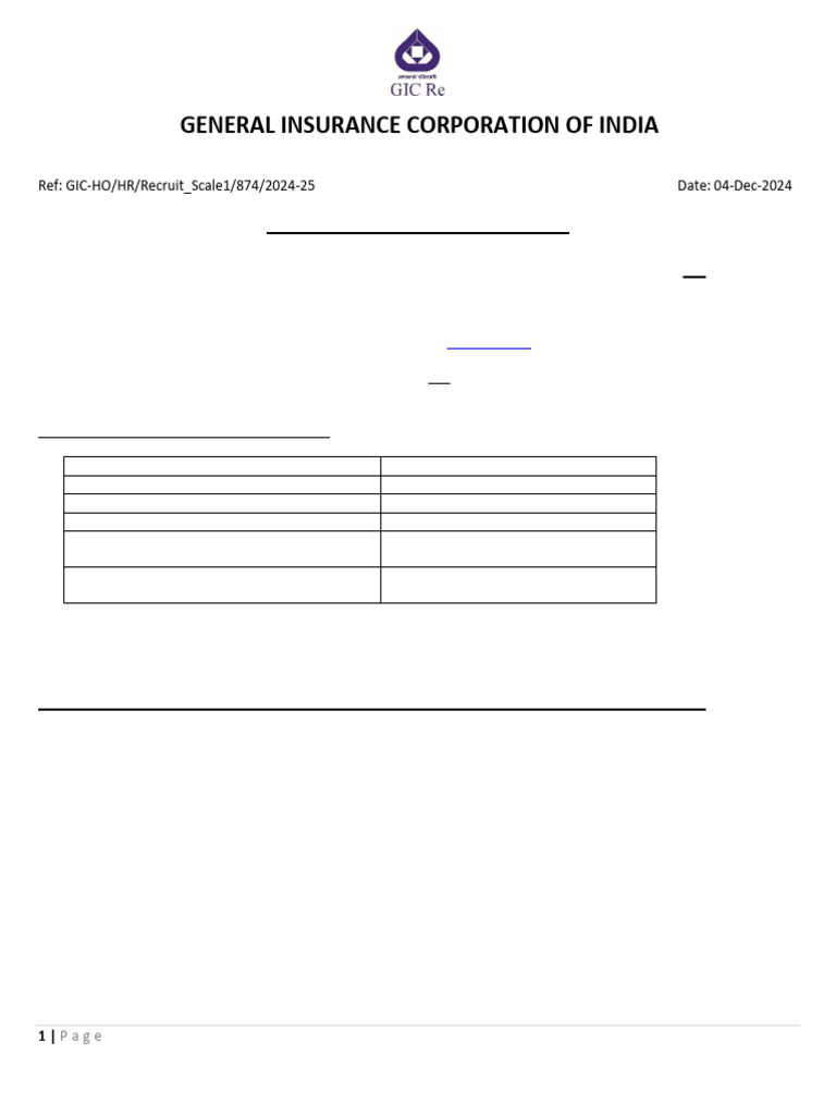 Detailed Advertisement For Recruitment of AMs in GIC Re 2024 v3 | PDF ...