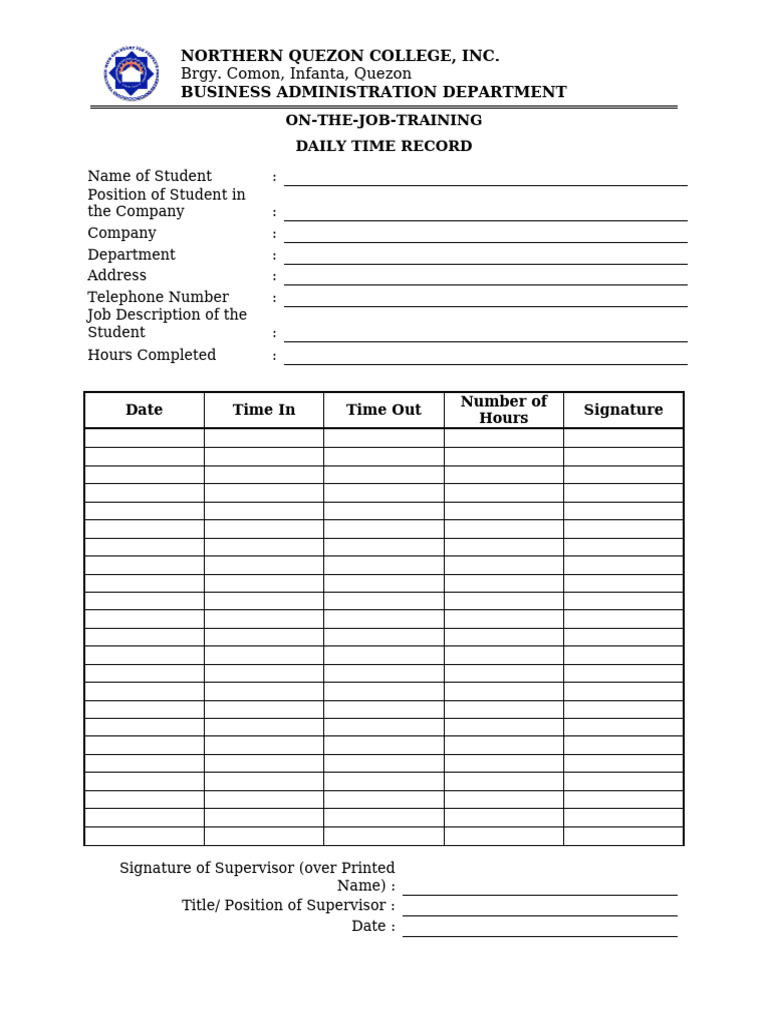 Daily Time Record Training Schedule | PDF