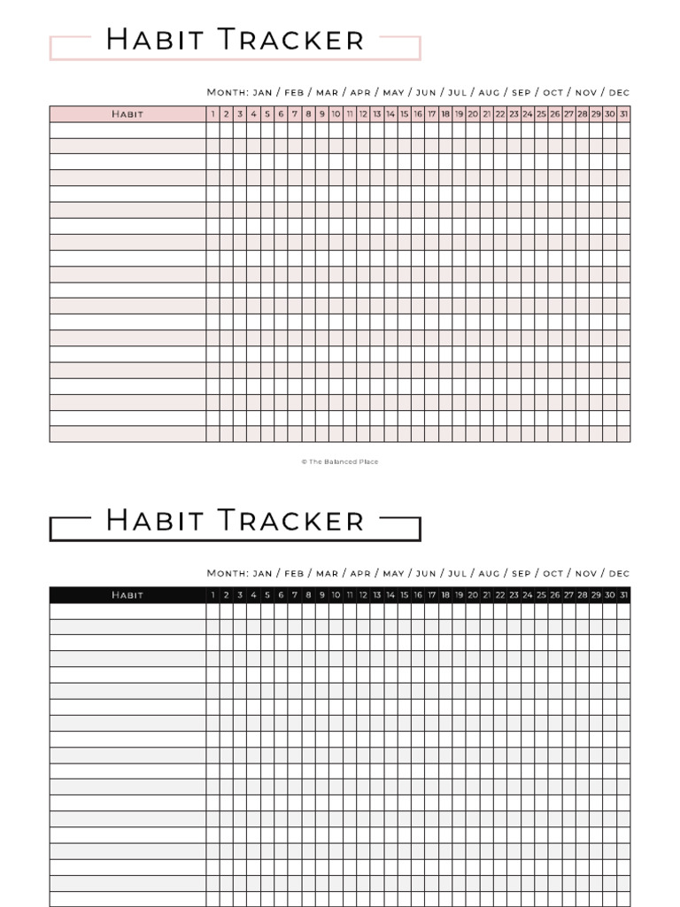 Printable Habit Tracker the Balanced Place A4 | PDF