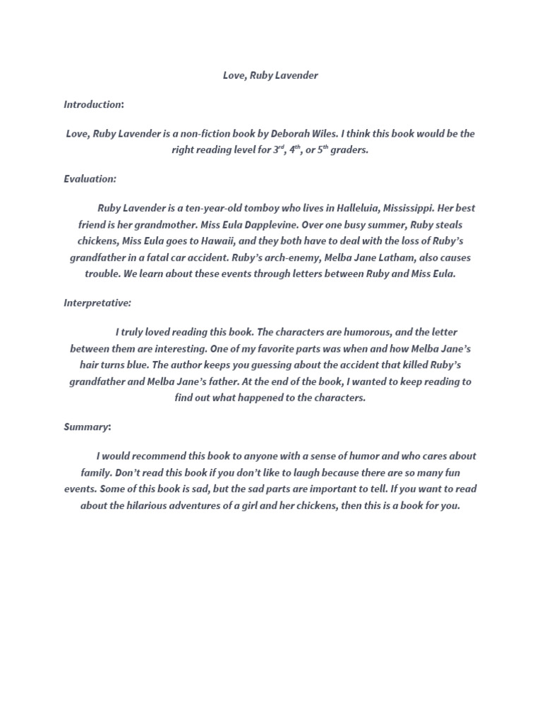 Love, Ruby Lavender Book Review | PDF