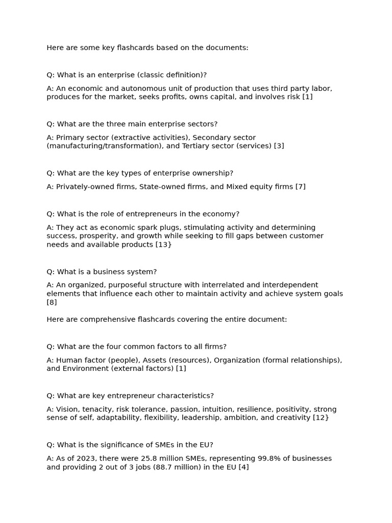BA Unit 1 Questiions and Flashcards | PDF | Business | Entrepreneurship