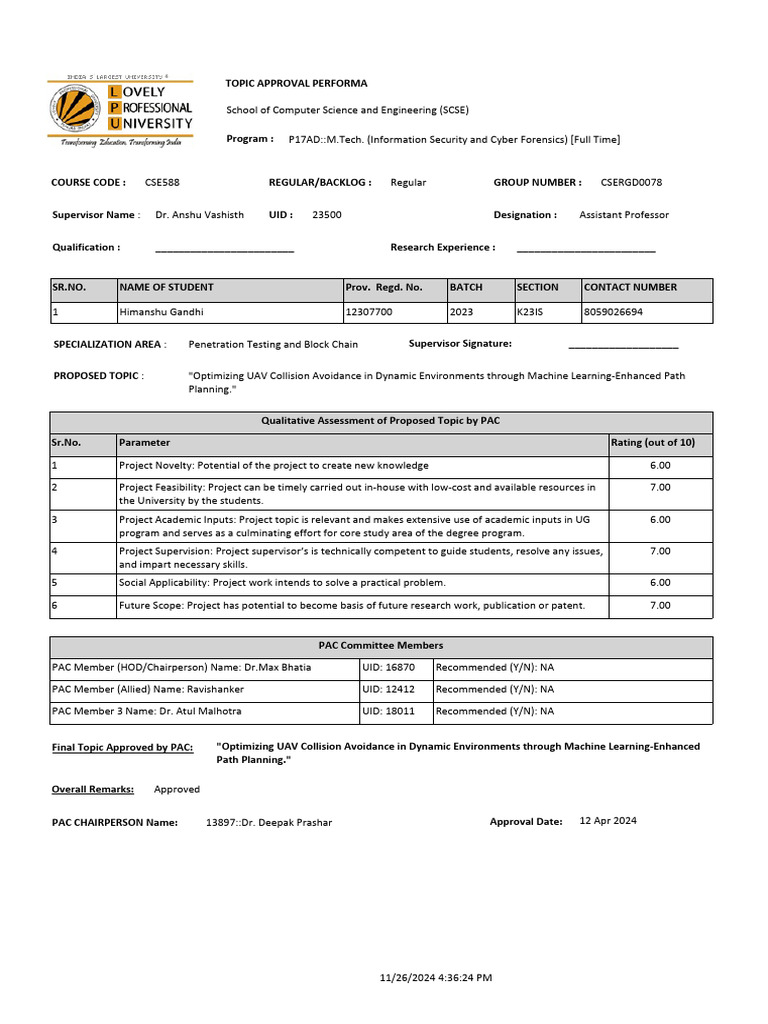 RPT Topic Approval Performa | PDF | Computer Science | Computing