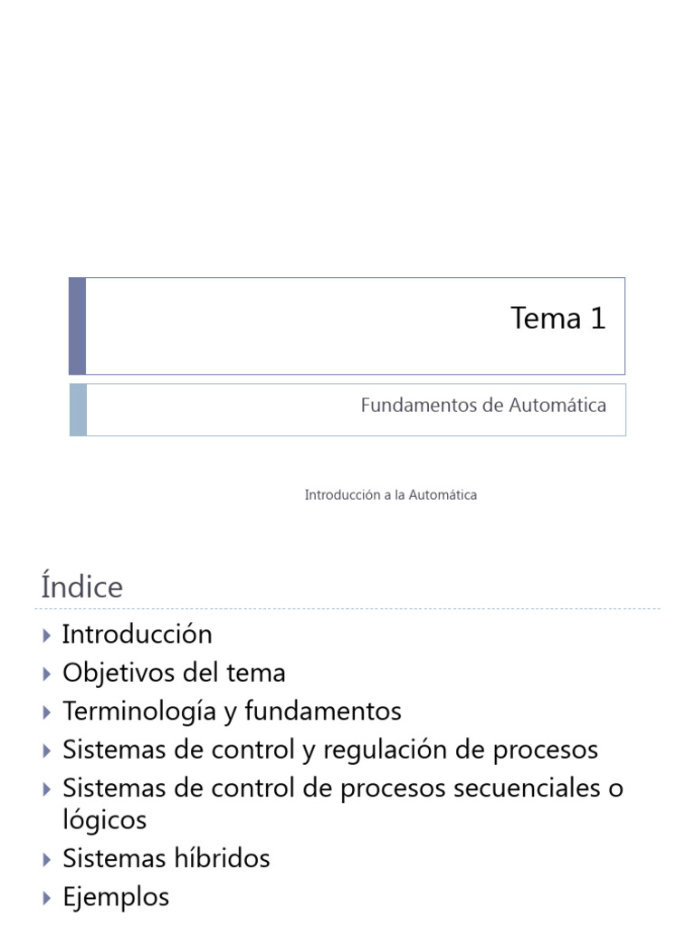 Tema 1 - Fundamentos de Automática (2h) | PDF | Sistema de control | Automatización