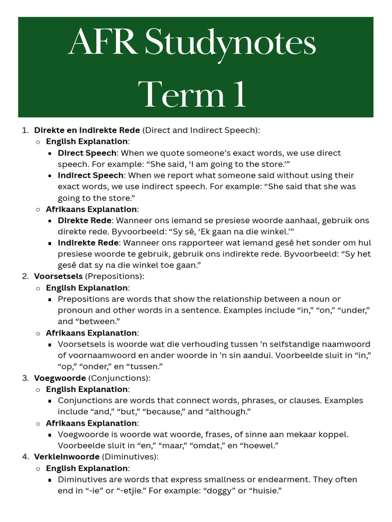 Afrikaans Grammar Guide | PDF