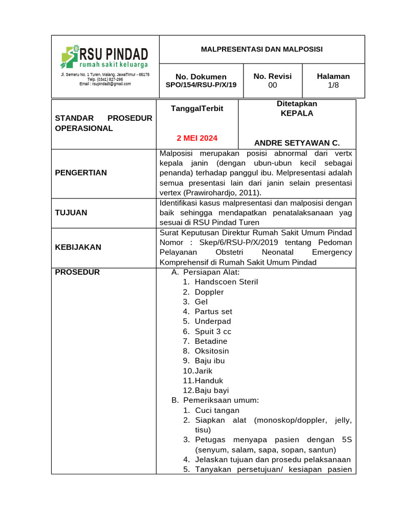 Spo Malpresentasi Dan Malposisi | PDF
