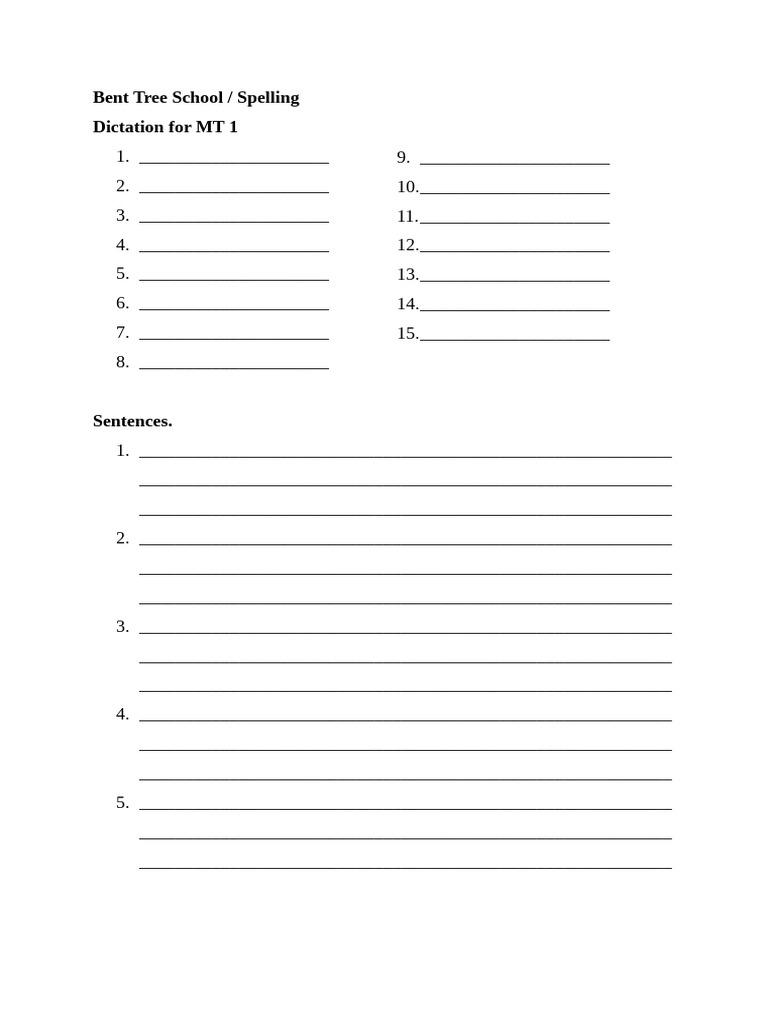 Bent Tree School 4 - Dictation | PDF