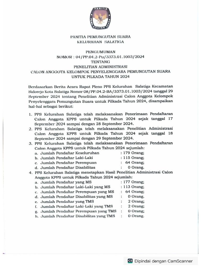 Pengumuman Penelitian Administrasi Calon KPPS | PDF