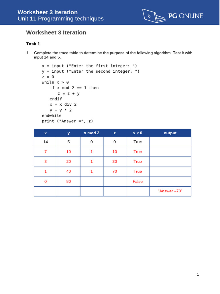Programming Techniques T3 Worksheet 1 | PDF | Iteration | Computing