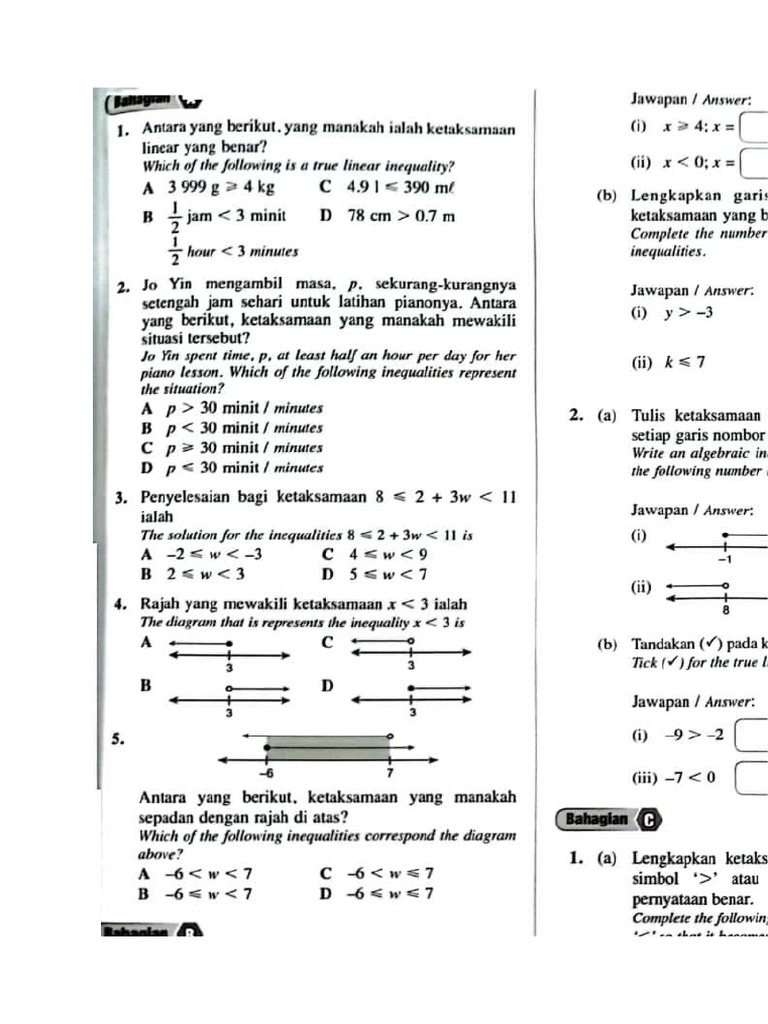 Soalan Ketaksamman Linear | PDF