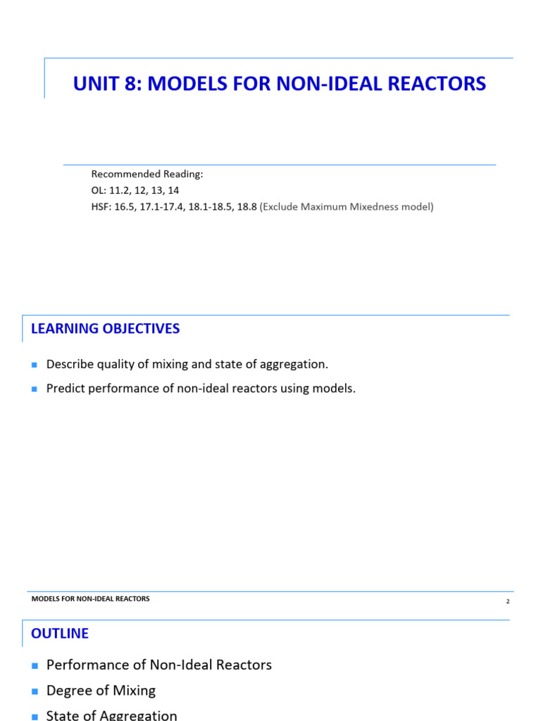 Unit 8-Models For Non-Ideal Reactors | PDF | Chemical Reactor | Process Engineering