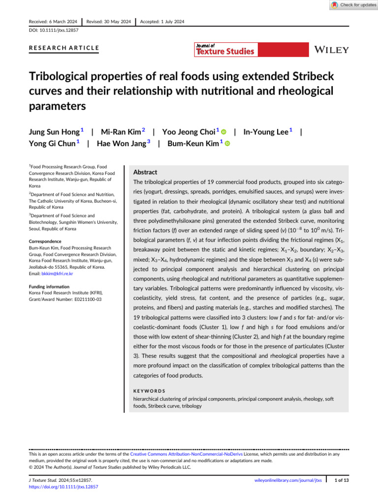 Journal of Texture Studies - 2024 - Hong - Tribological Properties of ...