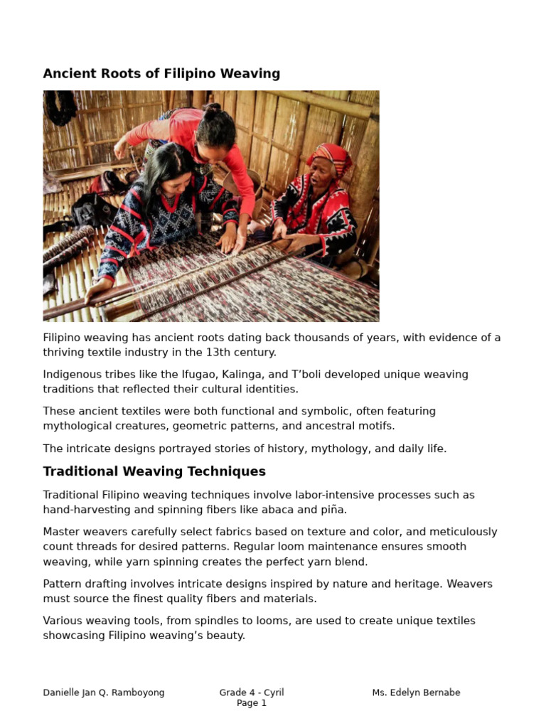 Filipino Weaving: Tradition and Innovation | PDF | Weaving | Textiles