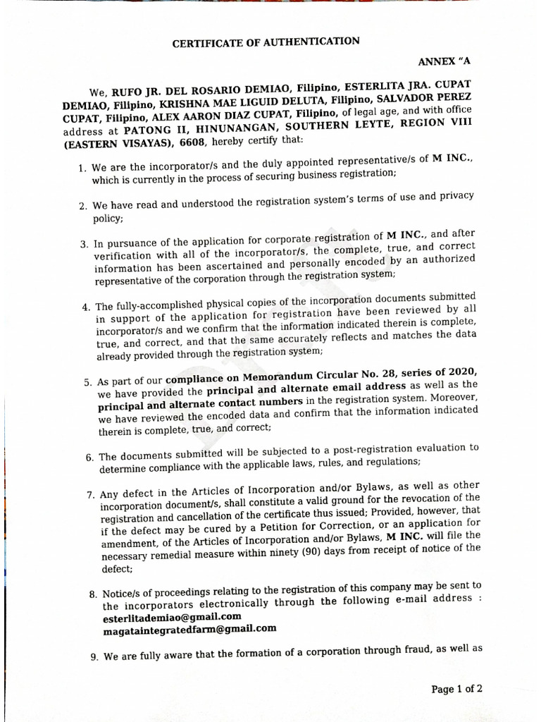 04 Certificate of Authentication | PDF
