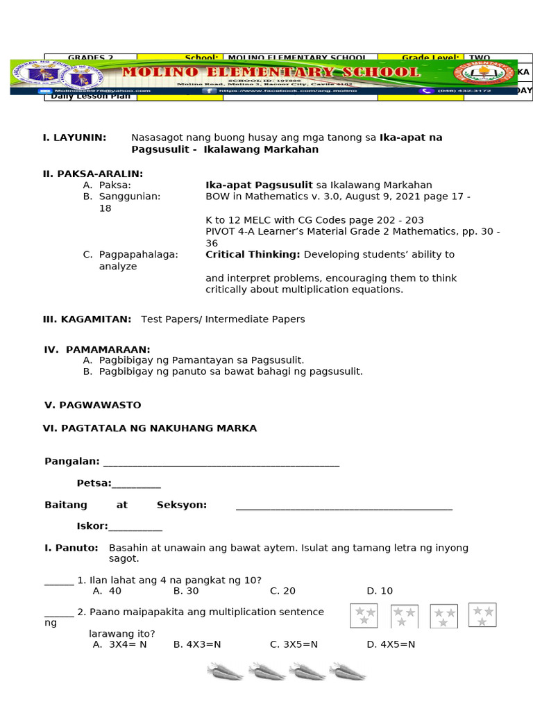 MATH2 - Q2 - W8 - D5 (4th Summative Test - DLP) | PDF