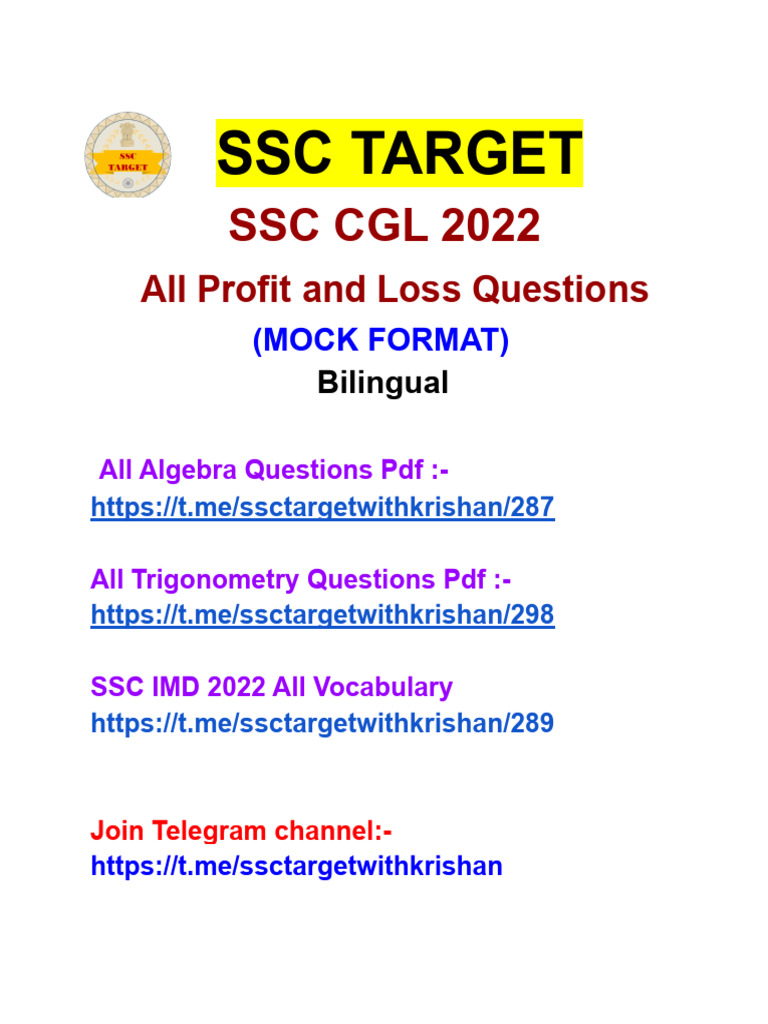 SSC CGL 2022 All Profit and Loss Questions | PDF