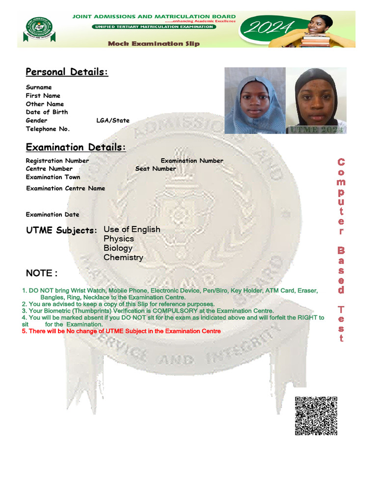 UTME 2024 Exam Details for Kabirat Bello | PDF