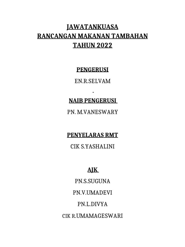 Jawatankuasa Rancangan Makanan Tambahan Tahun 2021 | PDF