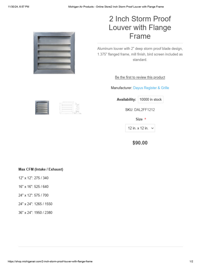 Michigan Air Products - Online Store2 Inch Storm Proof Louver With ...