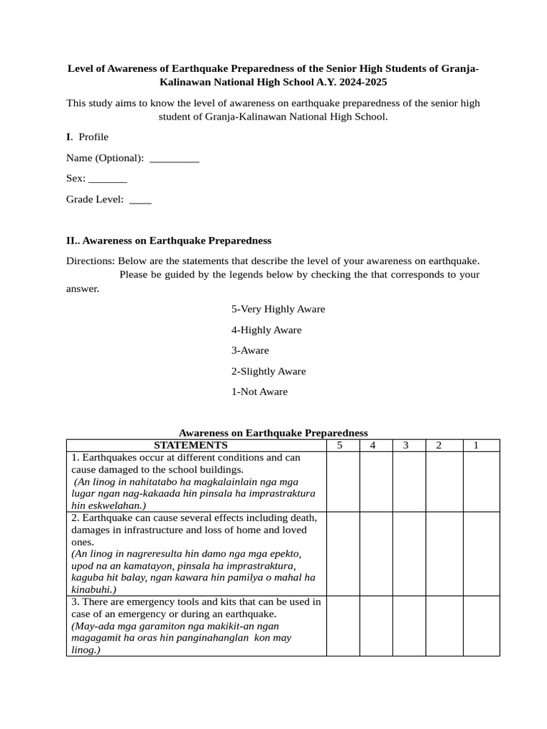 Survey Questionnaire To Edit (3) 061316 | PDF | Seismology | Earthquakes