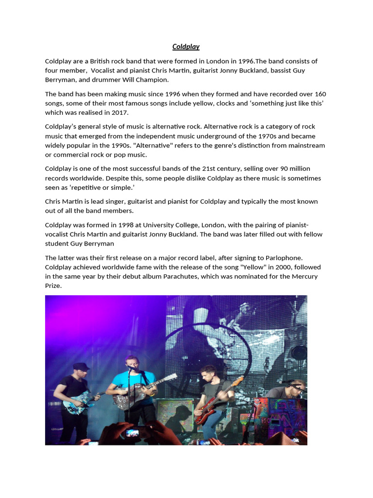 Coldplay: History and Music Style | PDF