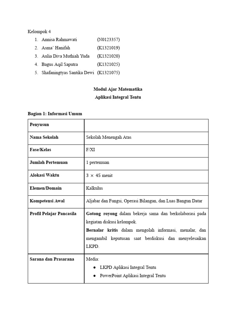 Kelompok 4_Modul Ajar Integral | PDF