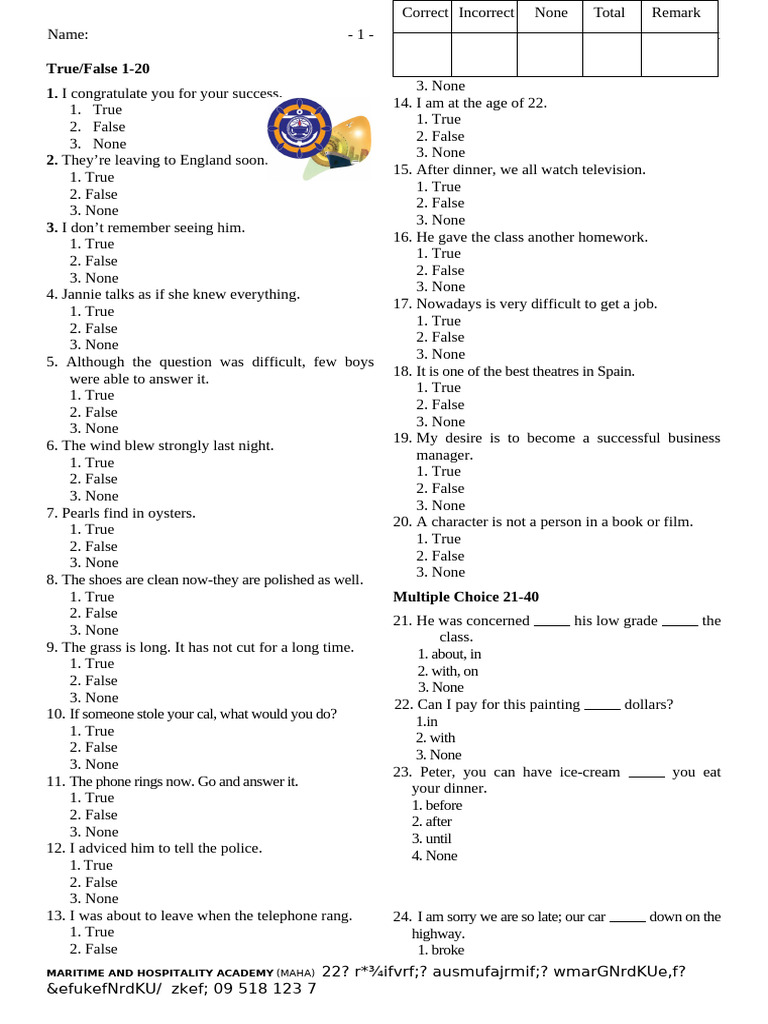 Basic English Skill Test Questions | PDF