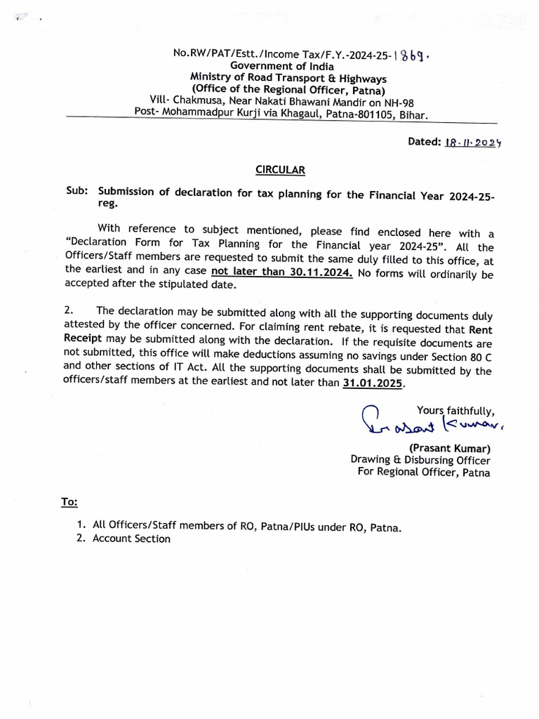 Circular for Tax Planning | PDF