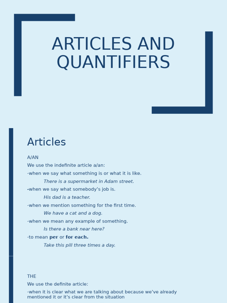 Articles and Quantifiers | PDF | Plural | Noun