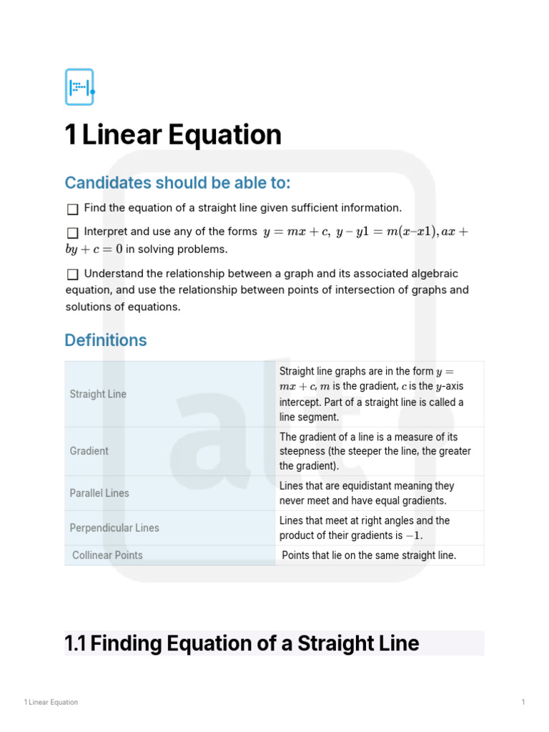 1 Linear Equation | PDF | Line (Geometry) | Slope