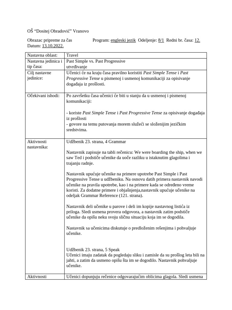 Priprema 8-1 12. Čas | PDF