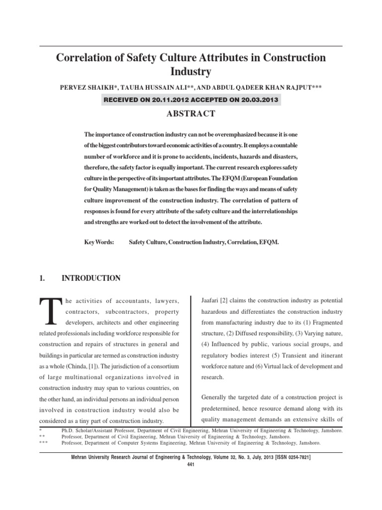 Correlation of Safety Culture Attributes in Construction Industry | PDF ...