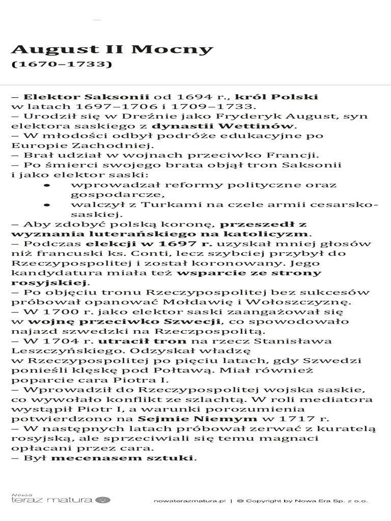 Biogram August II Mocny | PDF