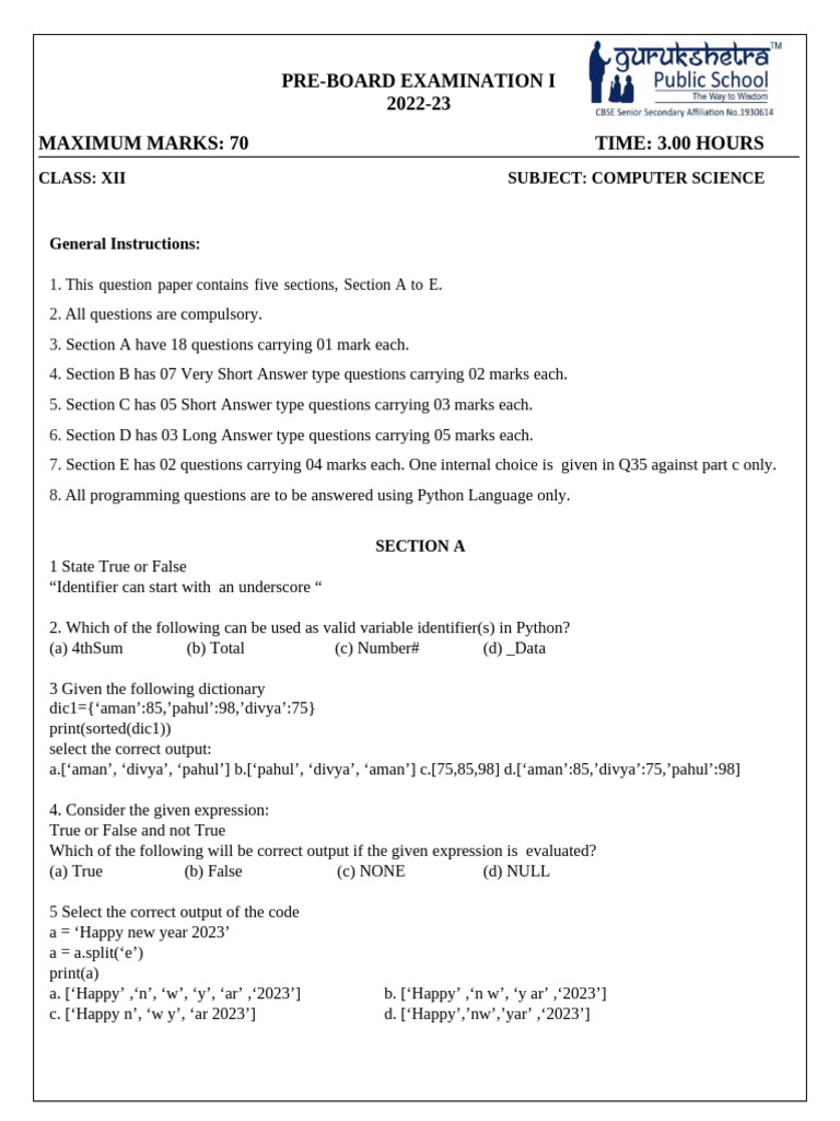 Class 12-Special Computer Science PB-1 | PDF | Computing | Computer Programming