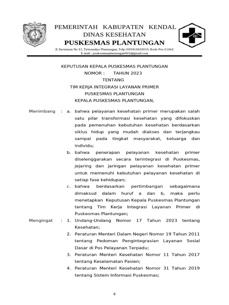 SK Tim Ilp Puskesmas Plantungan | PDF
