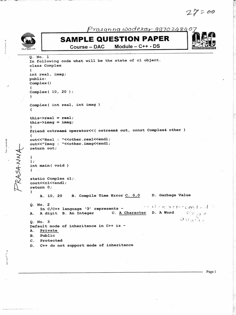 Copy of Sunbeam Sample Question Paper-1 | PDF