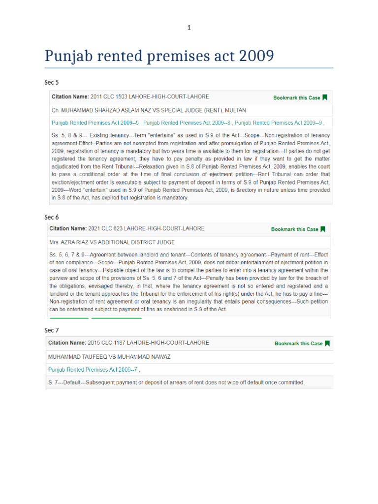 Punjab Rented Premises Act 2009 Sections | PDF