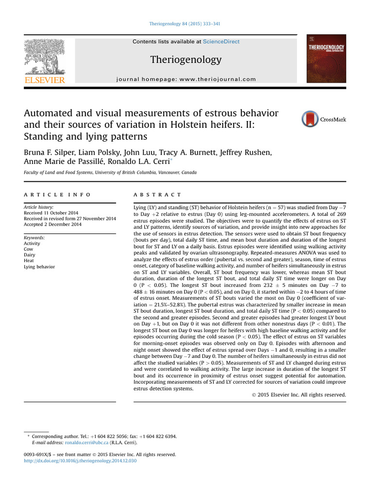 Holstein heifers. II- Standing and lying patterns | PDF | Cattle