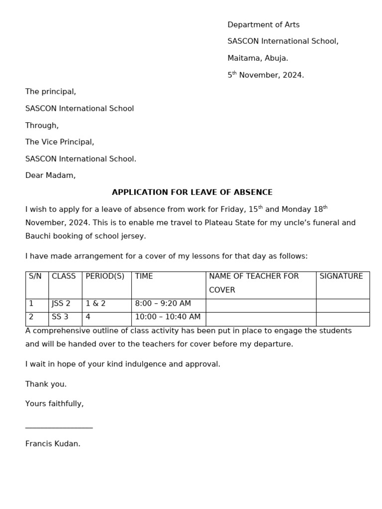 LEAVE LETTER | PDF