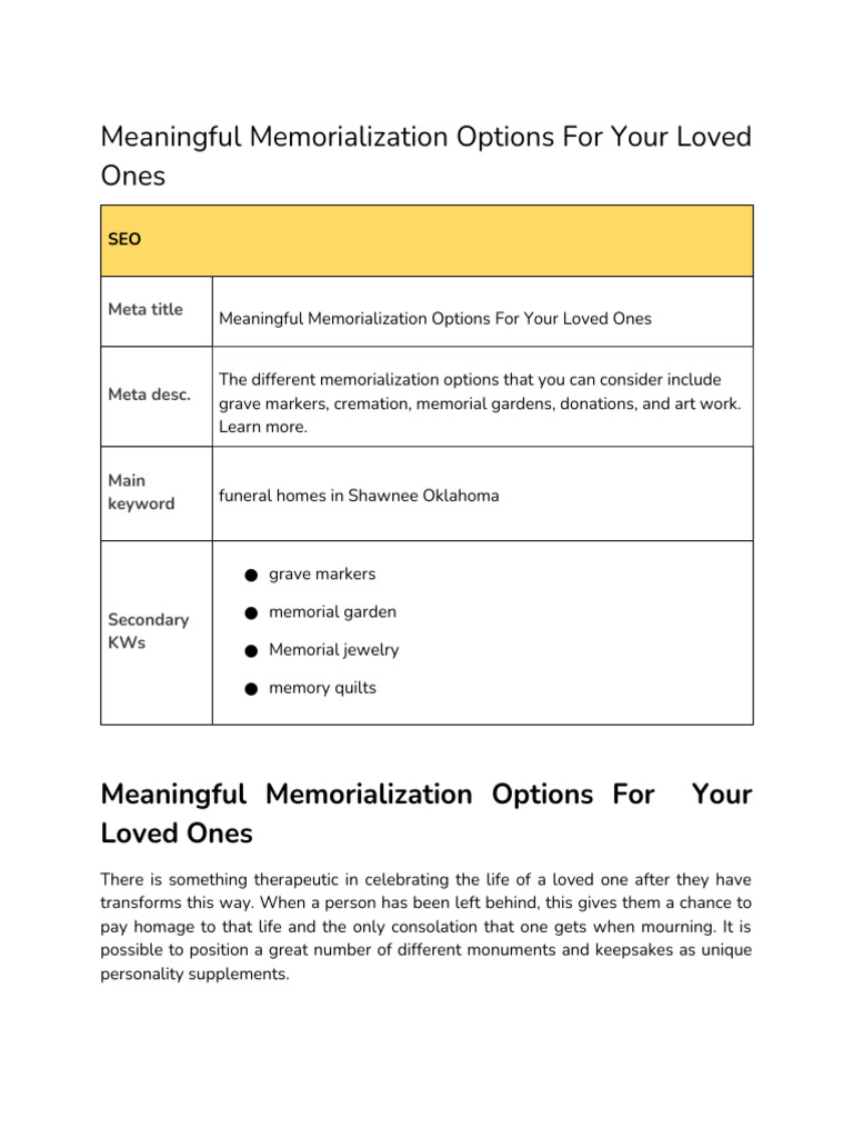 Meaningful Memorialization Options For Your Loved Ones | PDF | Headstone