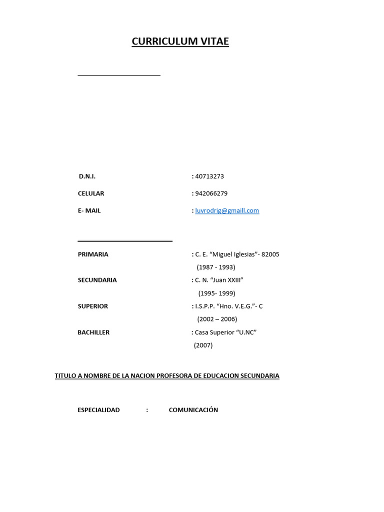 Curriculum Vitae 40713273, Luz Violeta Ñontol Castrejon | PDF