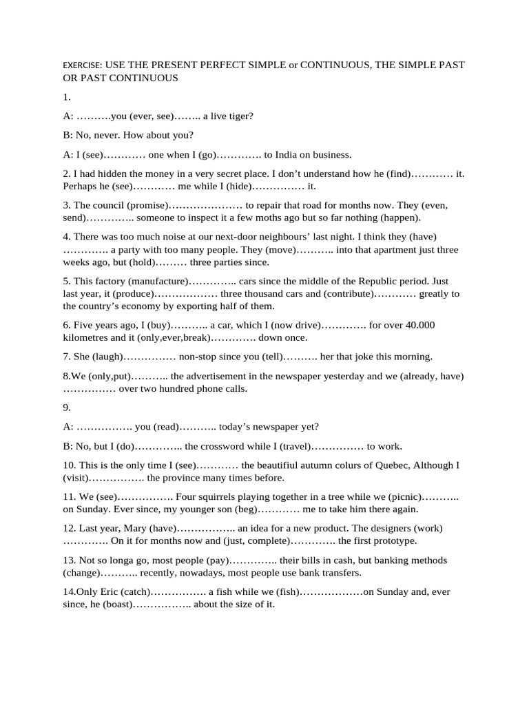 Present Perfect Simple or Continous, Simple Past or Past Continuous | PDF