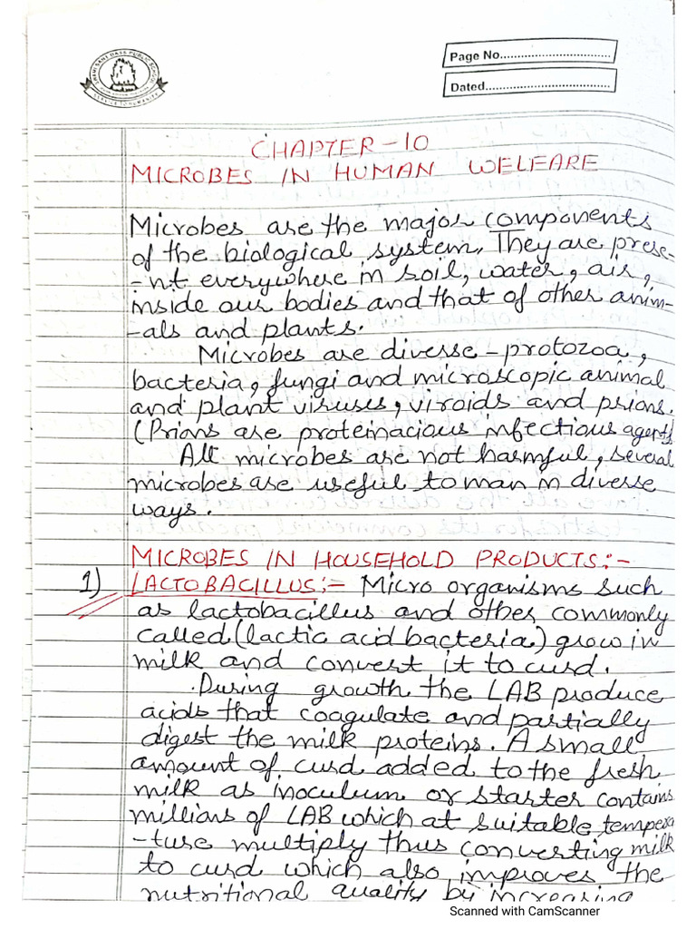 Ch-10 Microbes in Human Welfare Notes 12 Bio | PDF