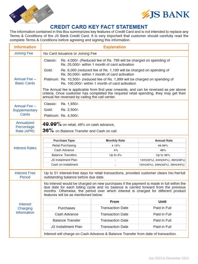 Credit Card Key Fact Statement | PDF | Credit Card | Interest