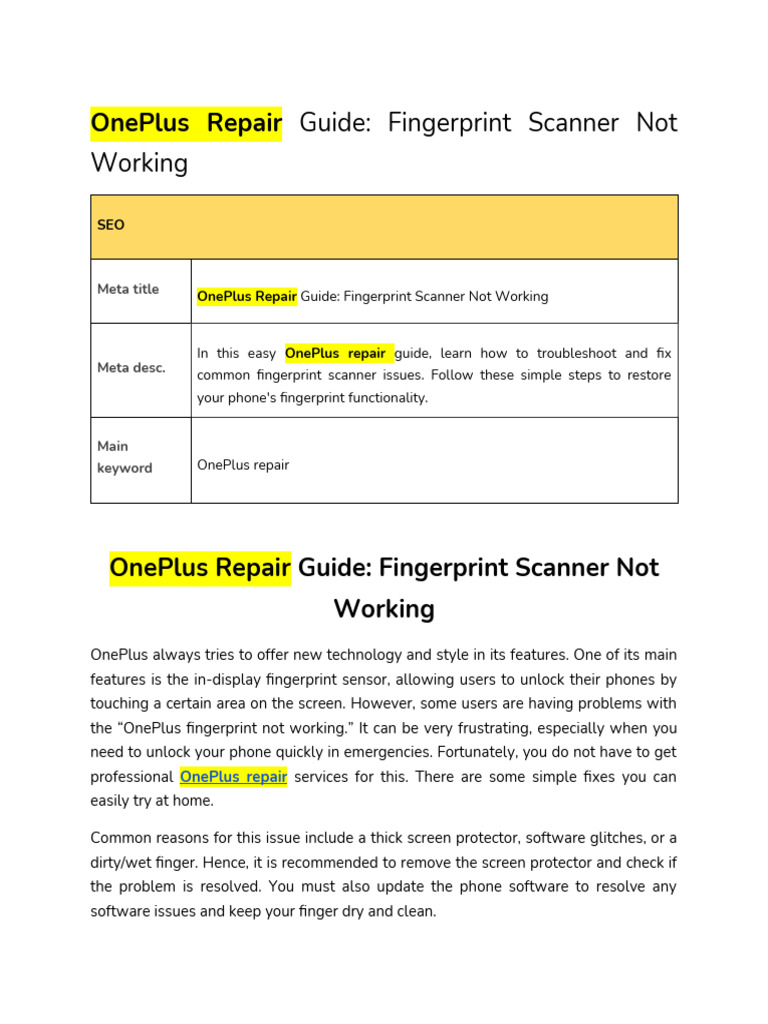 OnePlus Fingerprint Scanner Repair Guide | PDF | Image Scanner ...